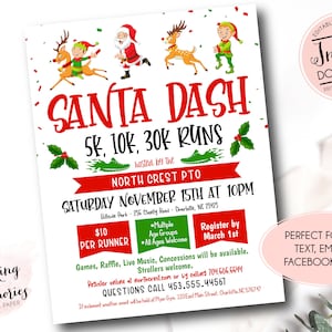 Santa Fun Flyer, Christmas Marathon Run Invite, Santa Dash Run Template ...