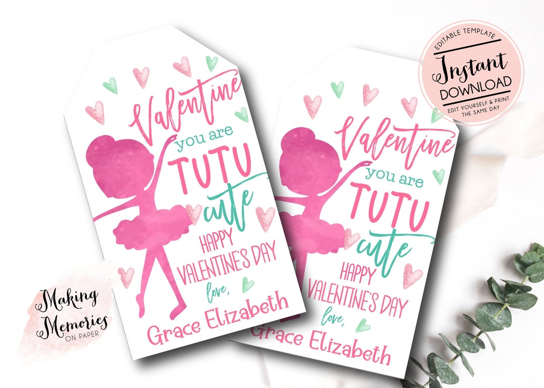 Ballerina Valentine's Tags, Dance Valentine Tags, School Valentine Tags ...