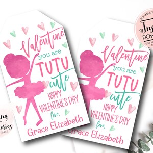 Ballerina Valentine's Tags, Dance Valentine Tags, School Valentine Tags ...