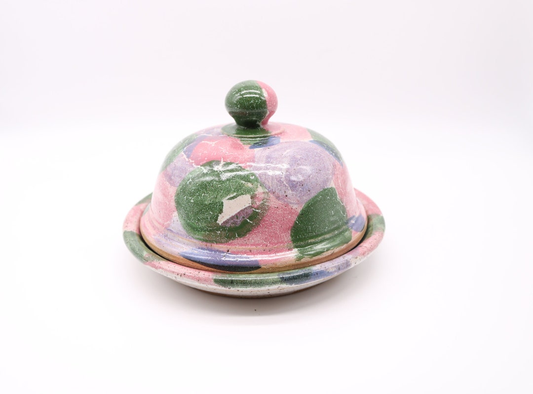 Vintage 90s Handmade Pastel Pottery Stoneware Covered Butter Dish - Etsy
