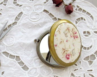 Roses Pocket Mirror, Floral Compact Mirror, Shabby Chic Pink Flowers ...