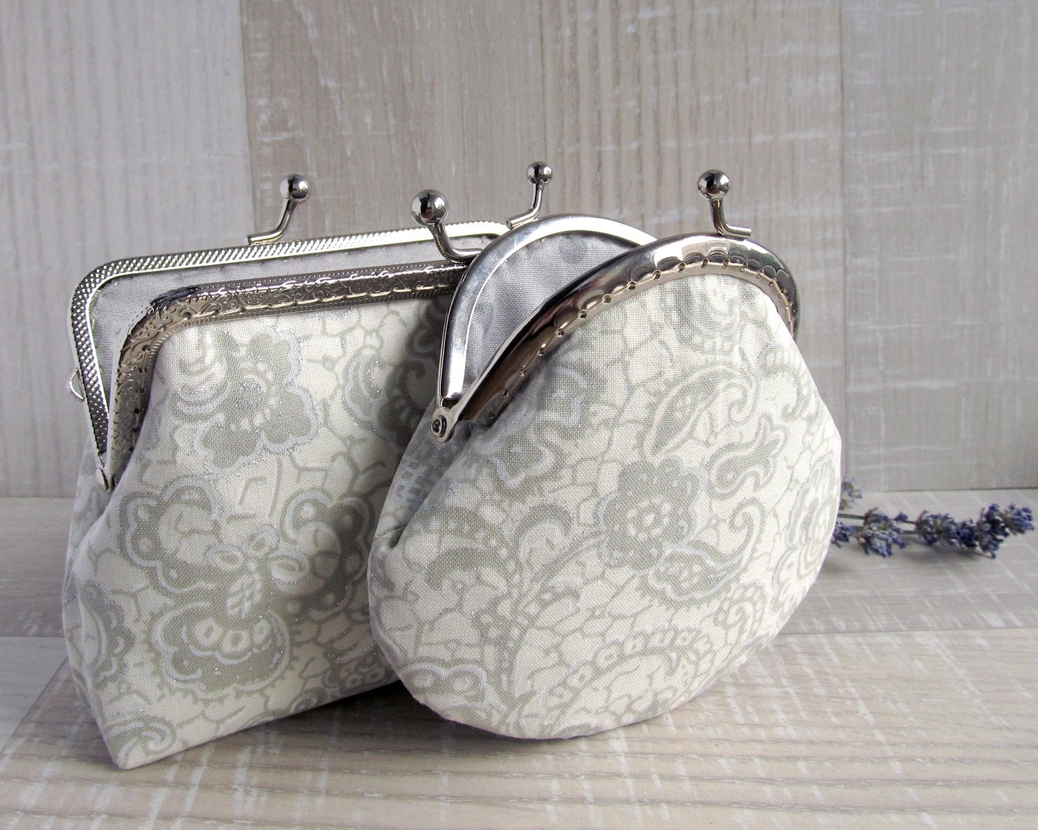 Ivory Glitter Purse Wedding Gray Clutch Floral Change Pouch | Etsy