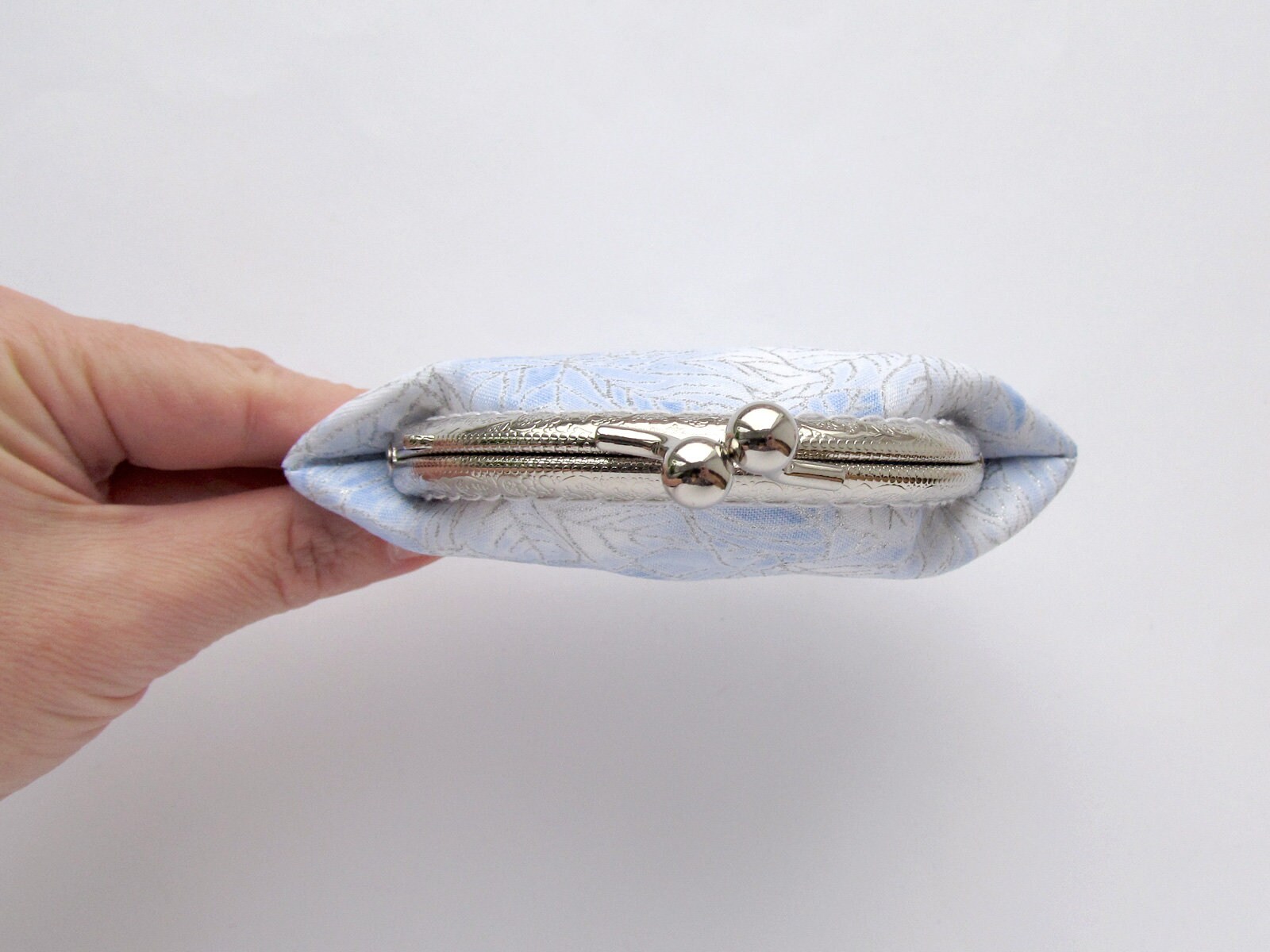 Blue Purse, Floral Coin Purse, Silver Glitter Change Pouch, Snow Frame ...