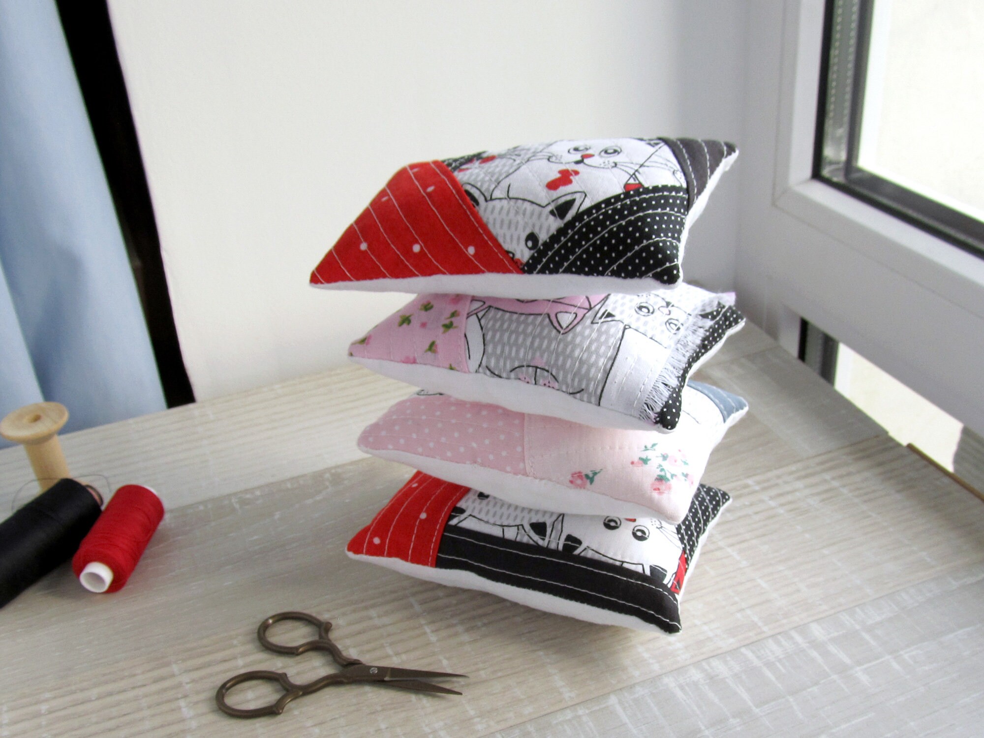 Patchwork pincushion Cats needle cushion Kitten sewing | Etsy