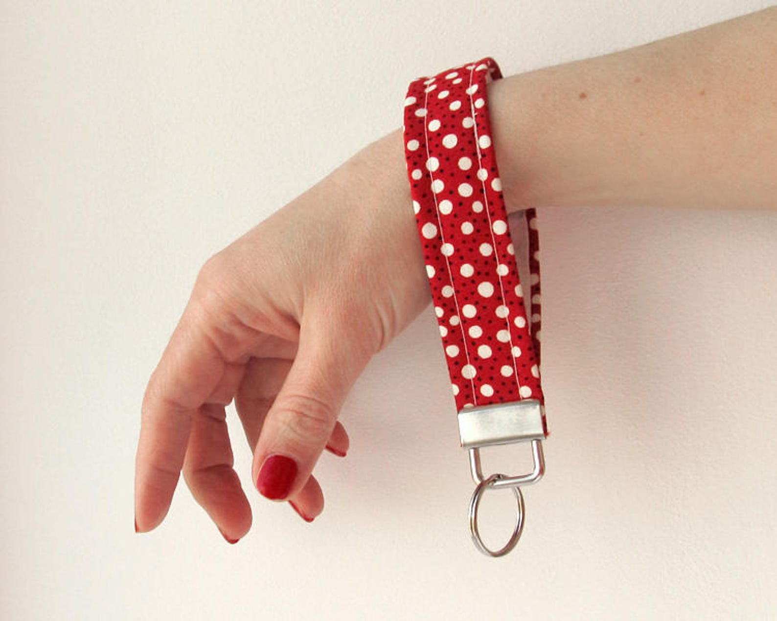 Red Keychain Polka Dots Key Fob Fabric Key Chain White - Etsy