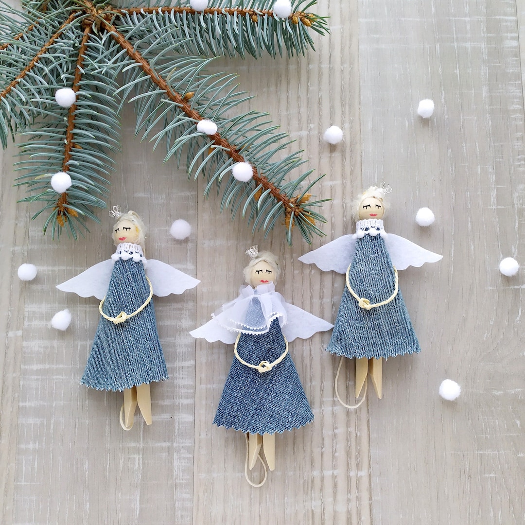 Denim Angels, Blue Christmas Ornaments, Tree Decorations, Boho Home ...