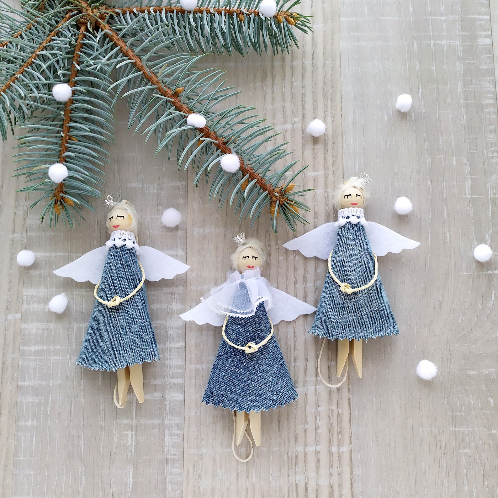Denim Angels, Blue Christmas Ornaments, Tree Decorations, Boho Home ...