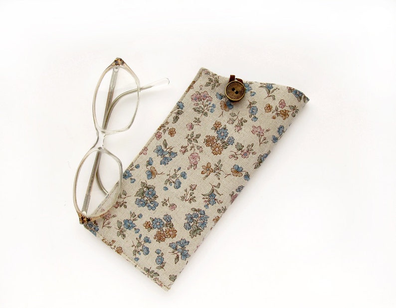 Soft Glasses Case, Floral Eyeglass Case, Beige Glass Holder, Buttons ...