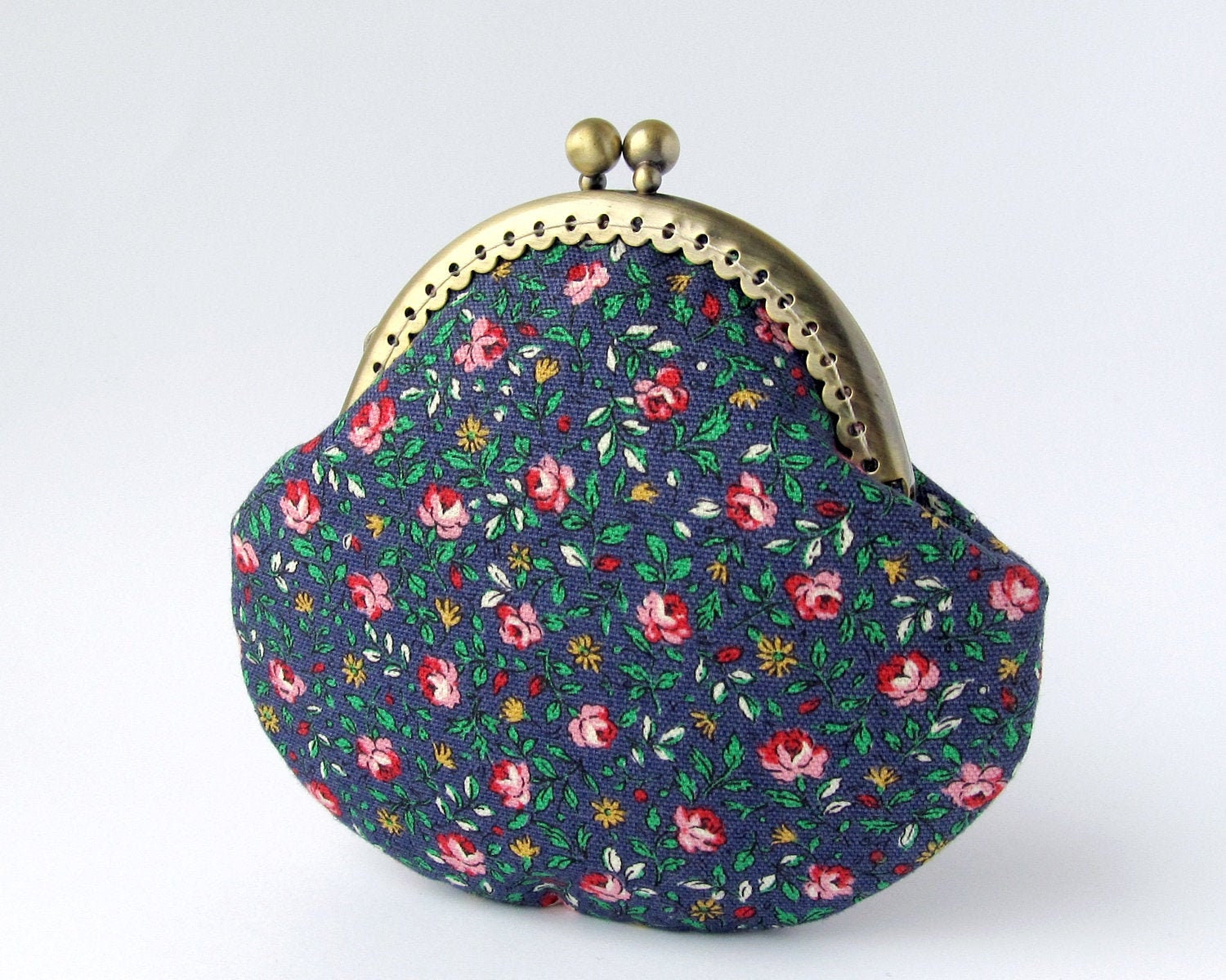 Navy Blue Coin Purse, Pink Roses Purse, Floral Change Pouch With Small ...