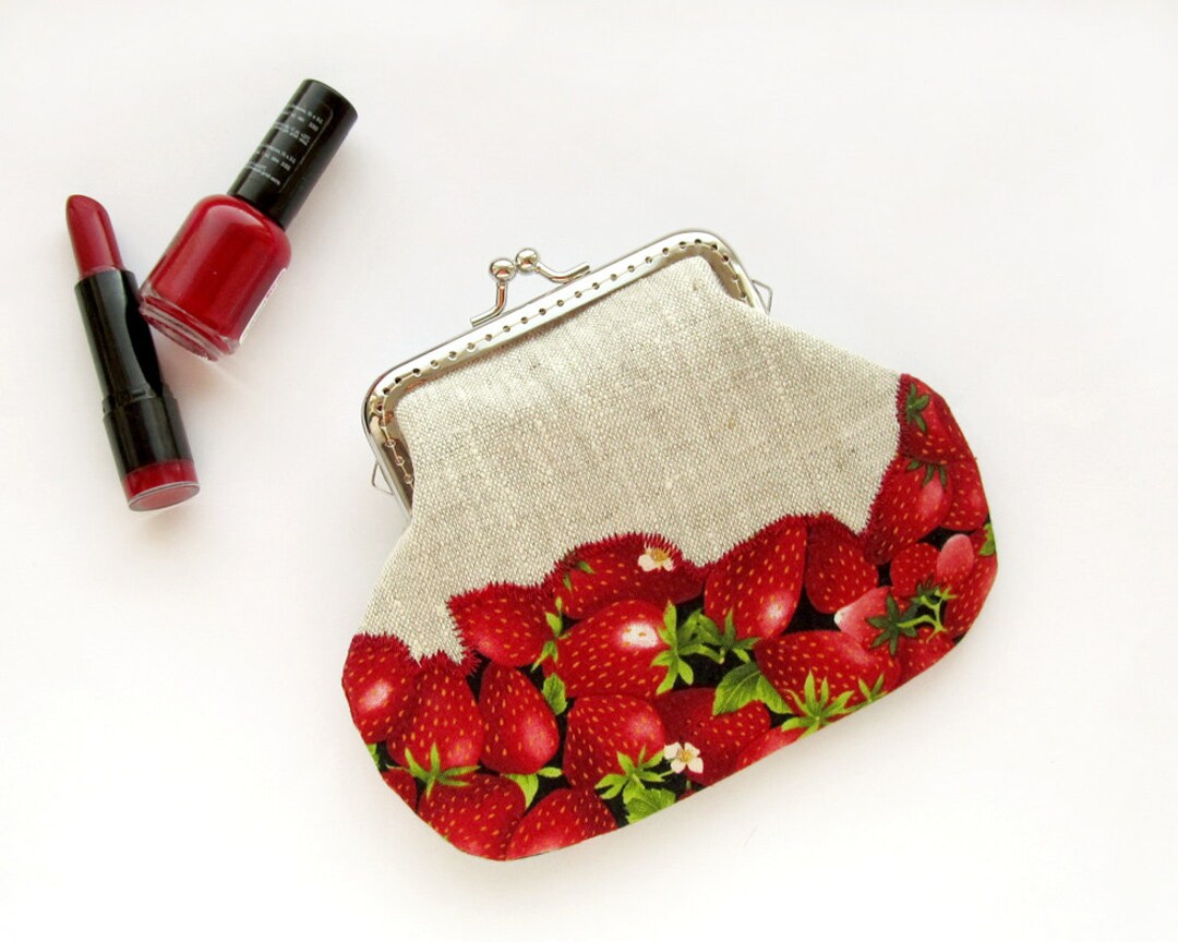 Red Purse, Strawberry Wallet, Berries Coin Purse, Linen and Fruit Small ...