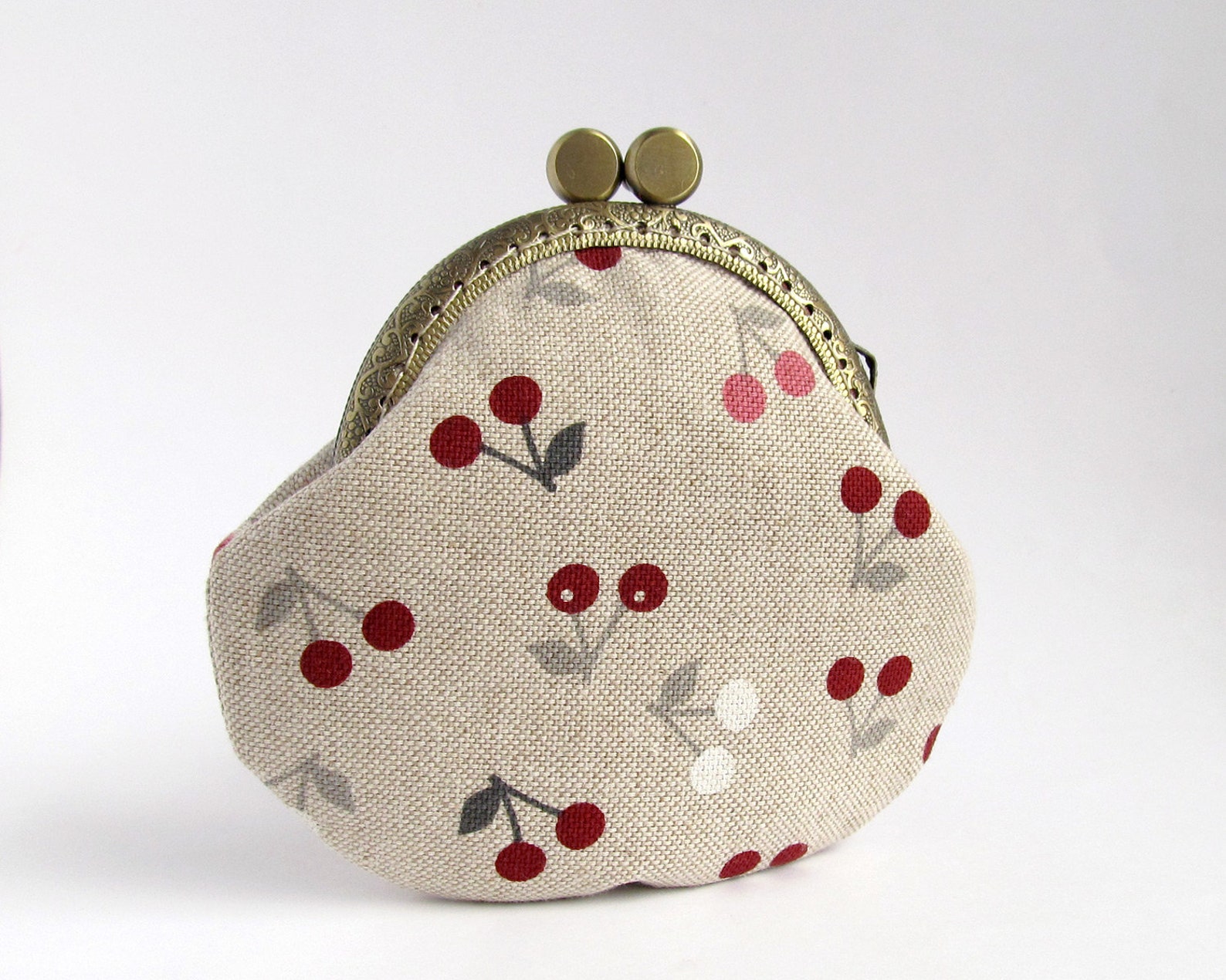 Coin Purse With Cherries Linen Change Pouch Red Cherry - Etsy