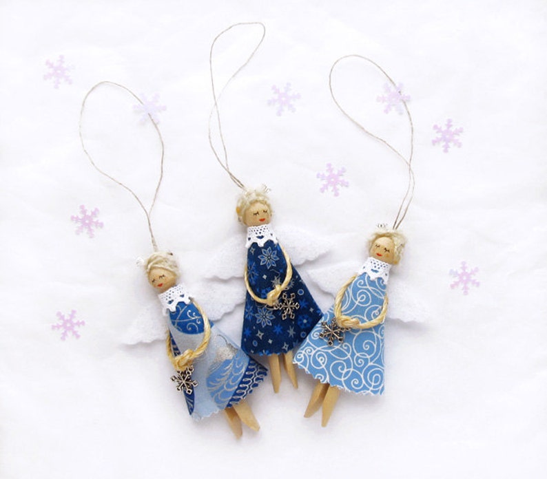 Christmas Angels, Blue Christmas Ornaments, Rustic Tree Decorations - Etsy