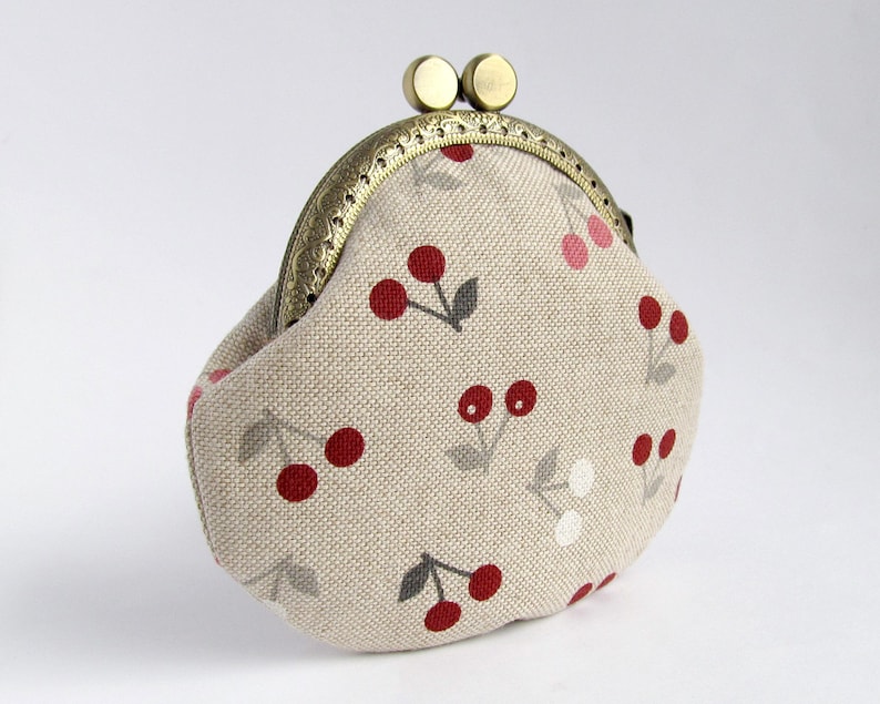 Coin Purse With Cherries Linen Change Pouch Red Cherry - Etsy