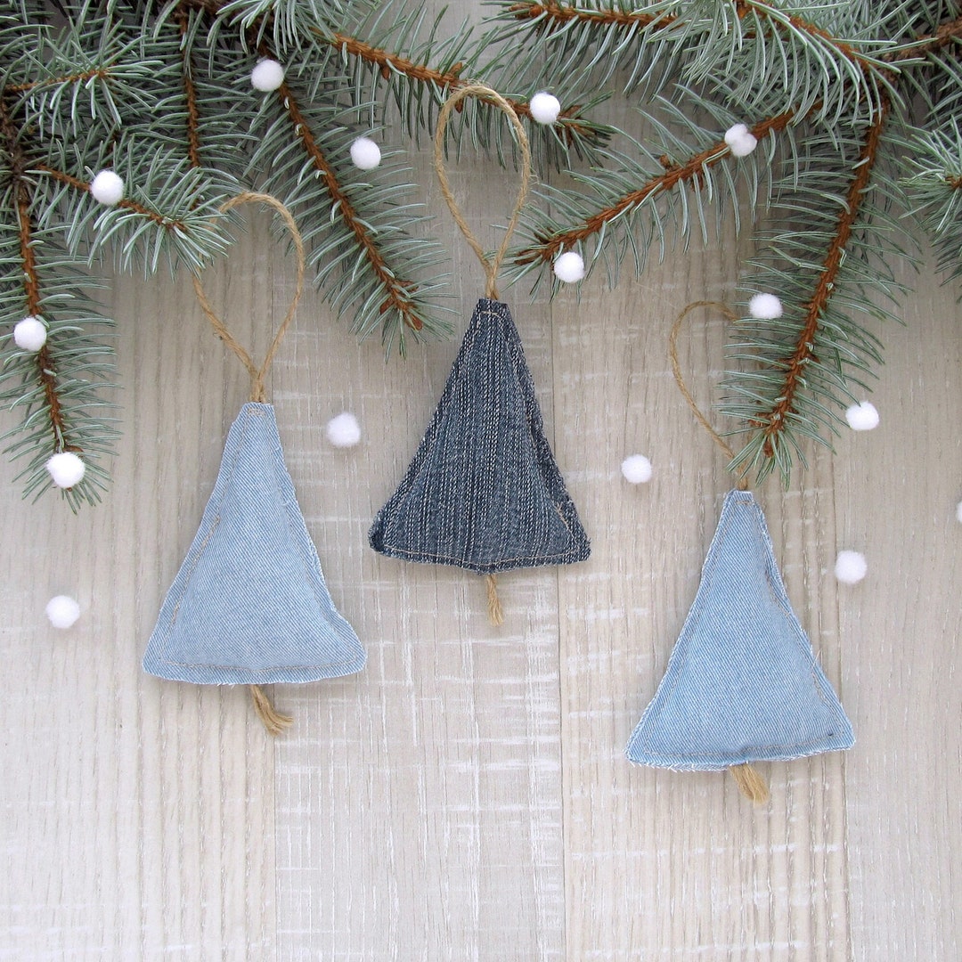 Denim Christmas Tree, Blue Christmas Ornaments, Boho Home Decor ...
