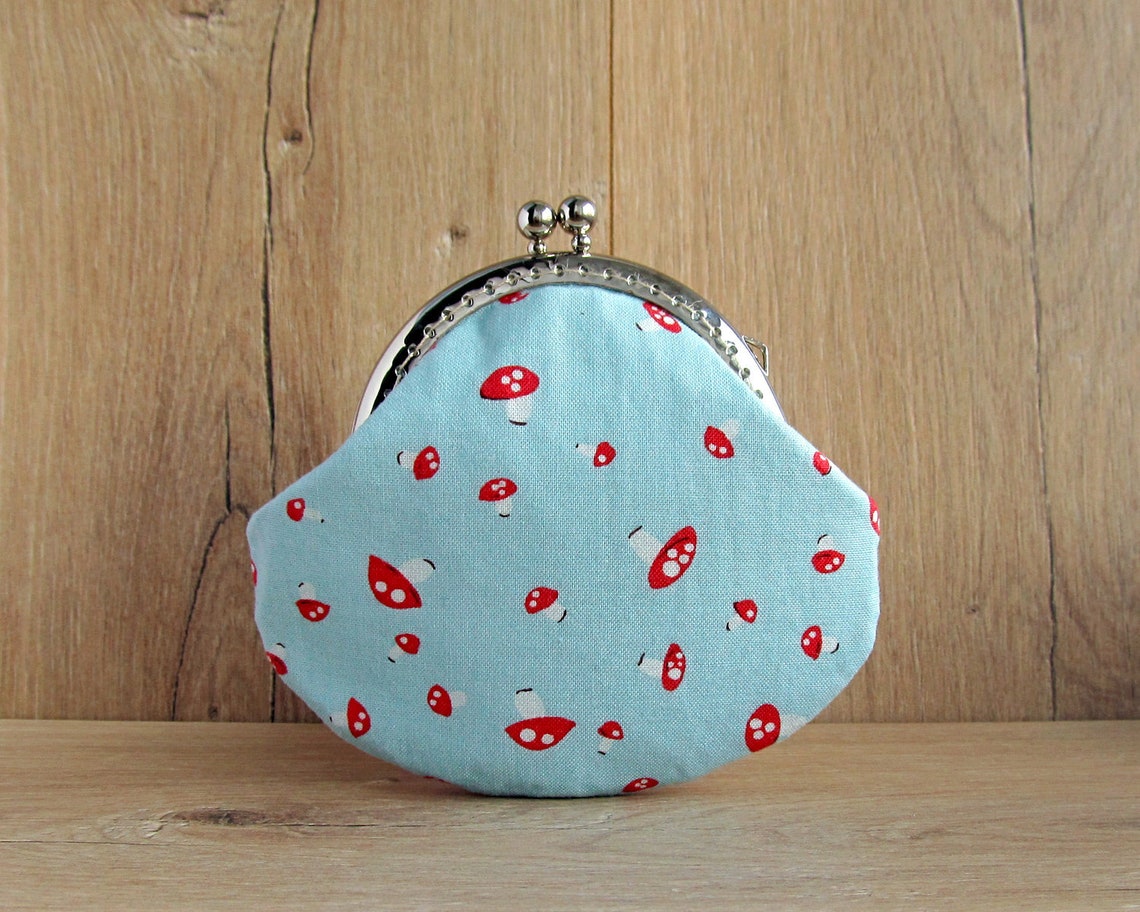 Red Mushrooms Purse Blue Coin Purse Turquoise Change Pouch - Etsy