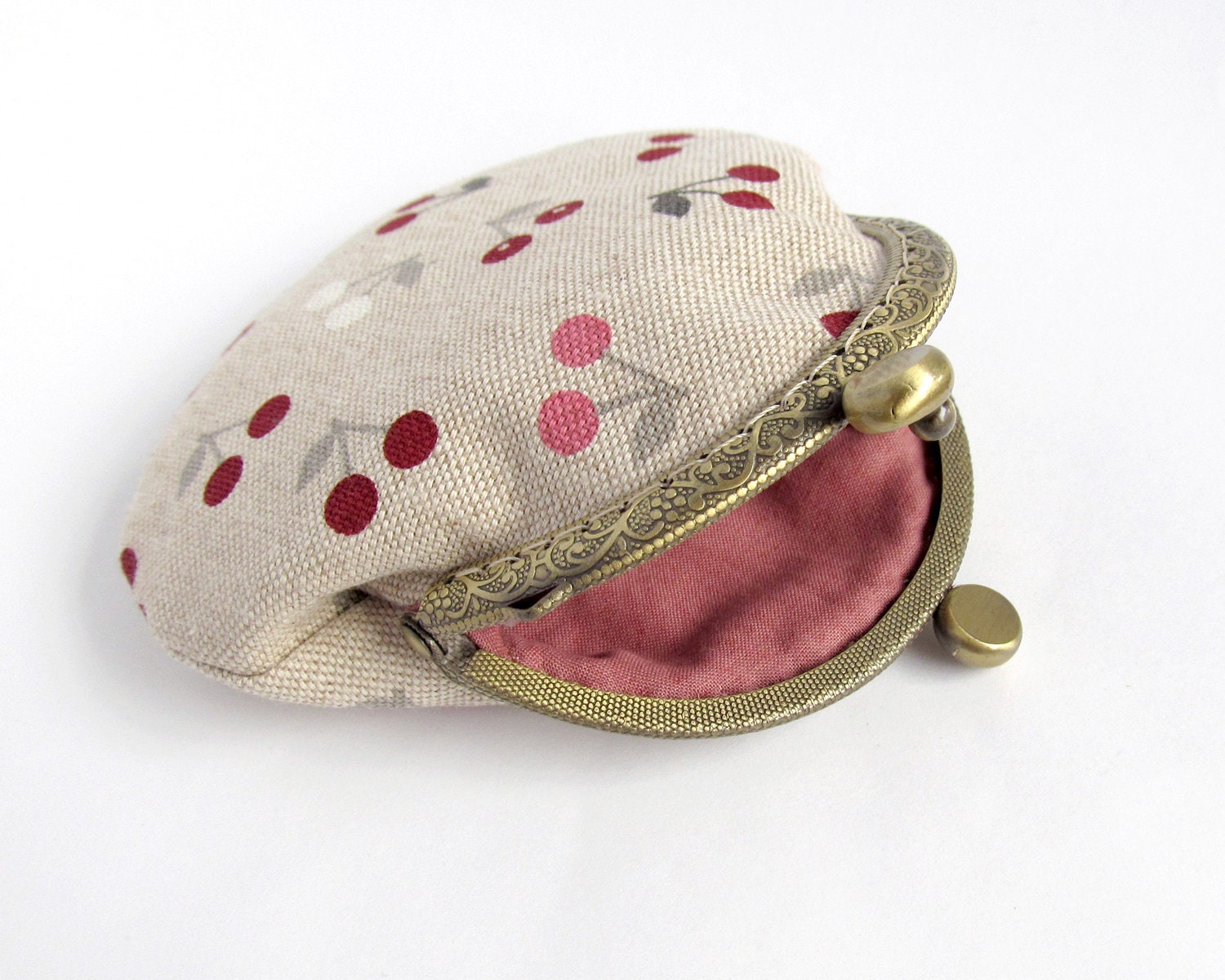 Coin Purse With Cherries Linen Change Pouch Red Cherry - Etsy