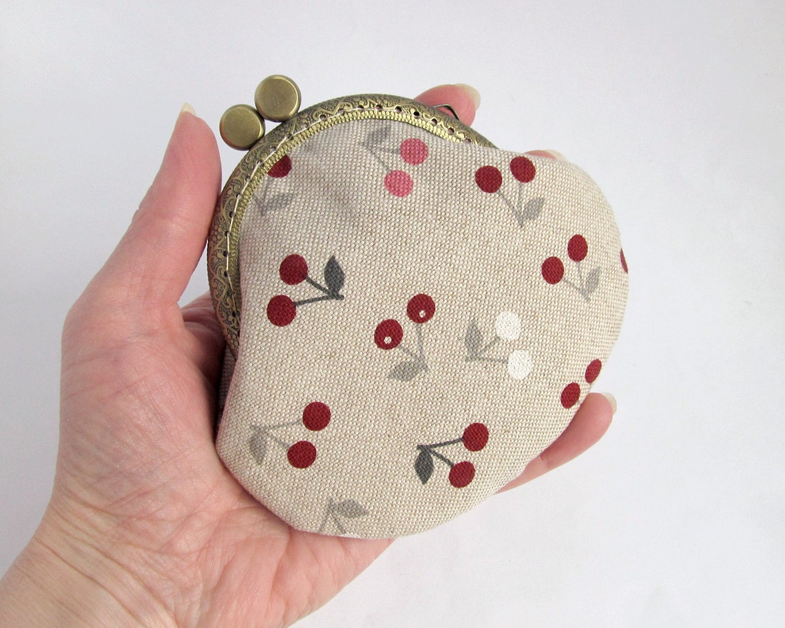 Coin Purse With Cherries Linen Change Pouch Red Cherry | Etsy
