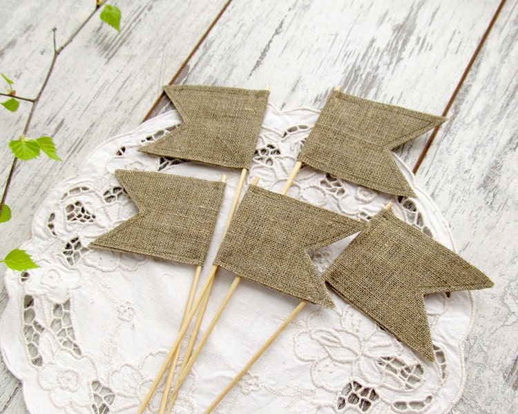 Burlap Happy Flags Rustic Home Decorations Set of 5 | Etsy