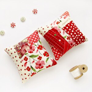 Red Patchwork Pincushion, Floral Needle Holder, Polka Dots Pillow ...