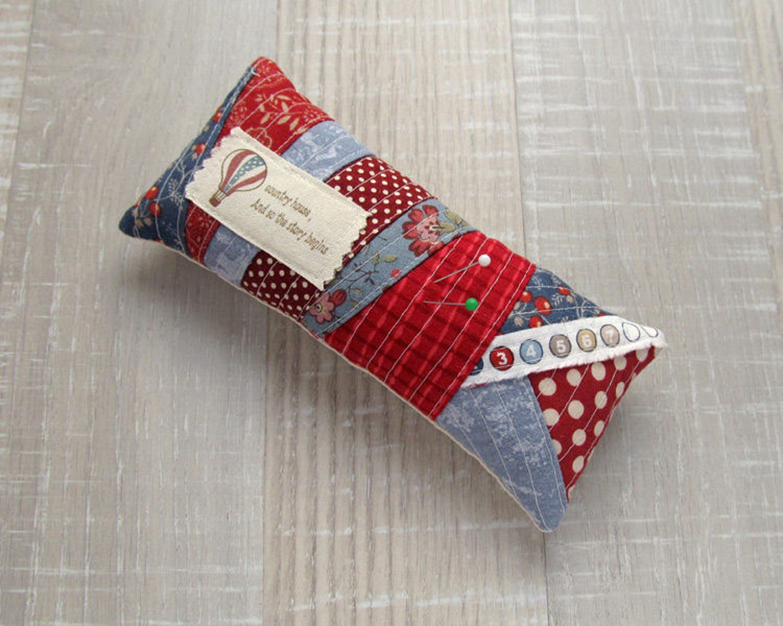 Red and Blue Patchwork Pincushion, Balloon Needle Cushion, Polka Dots ...