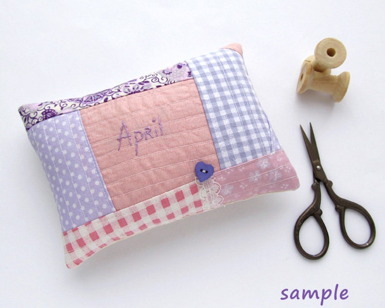 Personalized patchwork pincushion Hand embroidered OOAK Pin | Etsy
