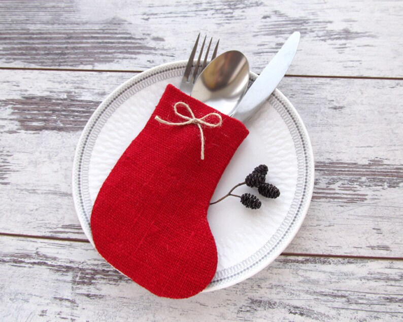 6 Silverware Holders Christmas Stocking White Burlap - Etsy