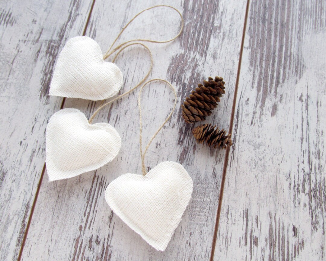 White Hearts Ornaments, Burlap Wedding Decorations, Favor Gifts ...