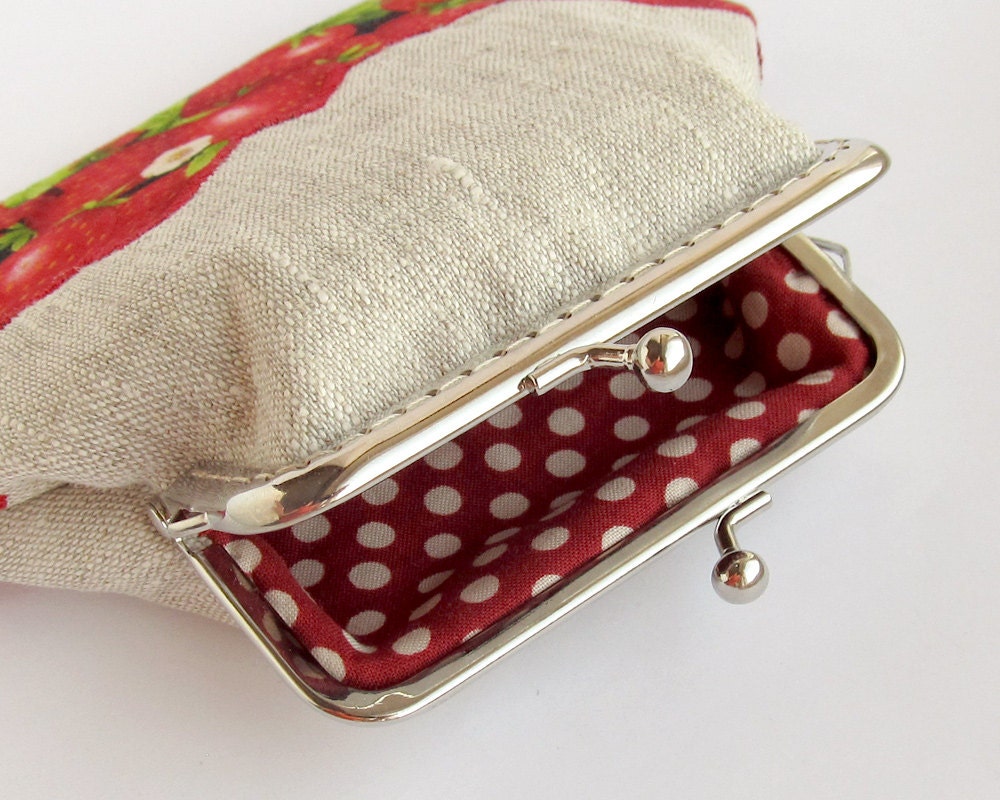 Red Purse, Strawberry Wallet, Berries Coin Purse, Linen and Fruit Small ...