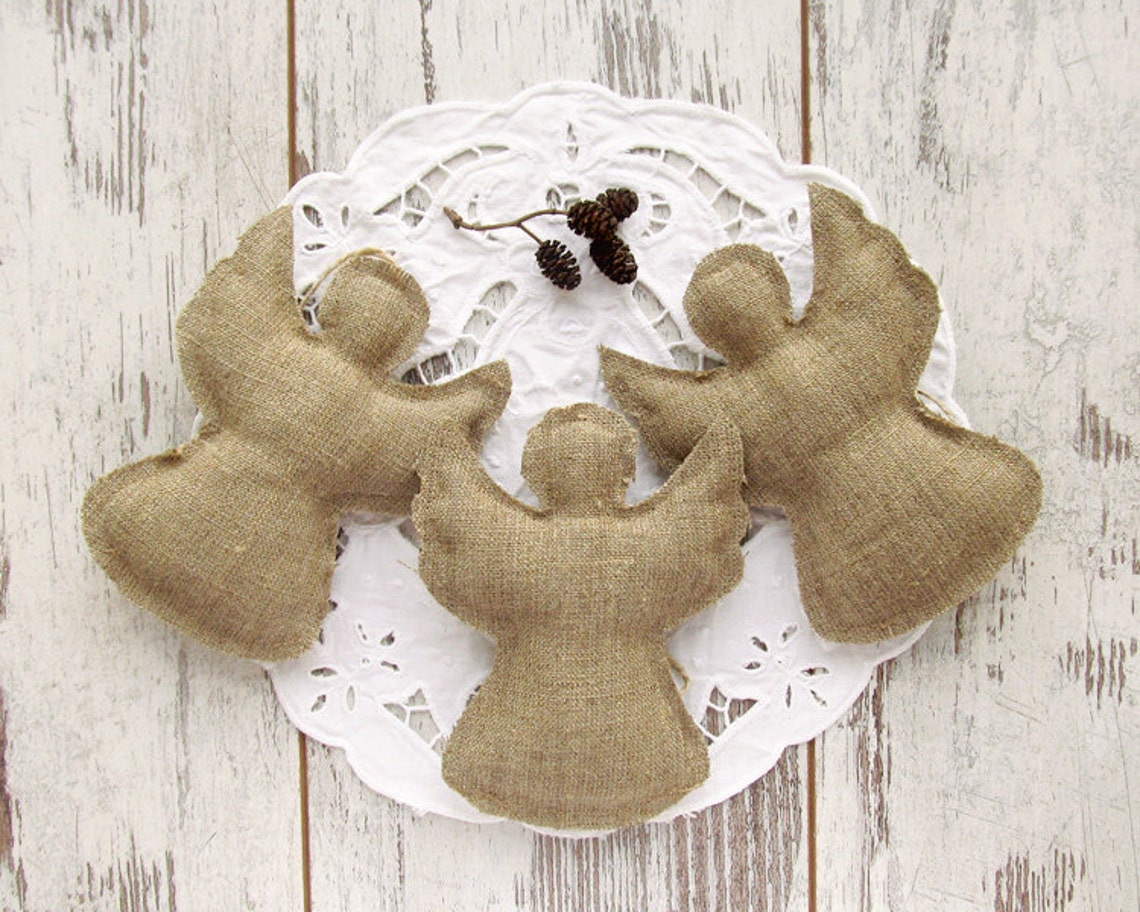 3 Christmas Angels Primitive Burlap Ornaments Christmas Home - Etsy