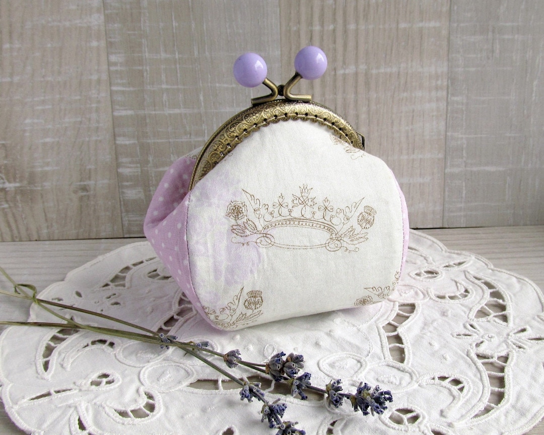 Coin Purse With Crown, Purple Purse, Polka Dots Coin Purse, Cream ...