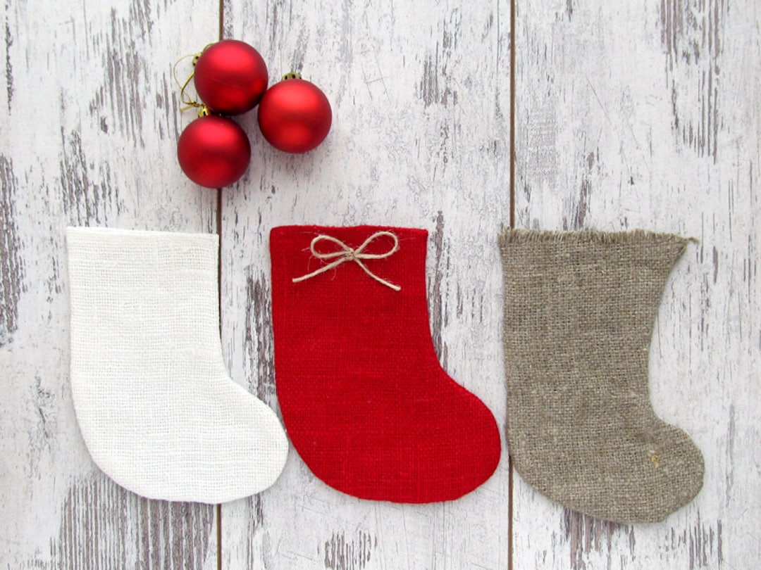 6 Silverware Holders Christmas Stocking, White Burlap Christmas ...