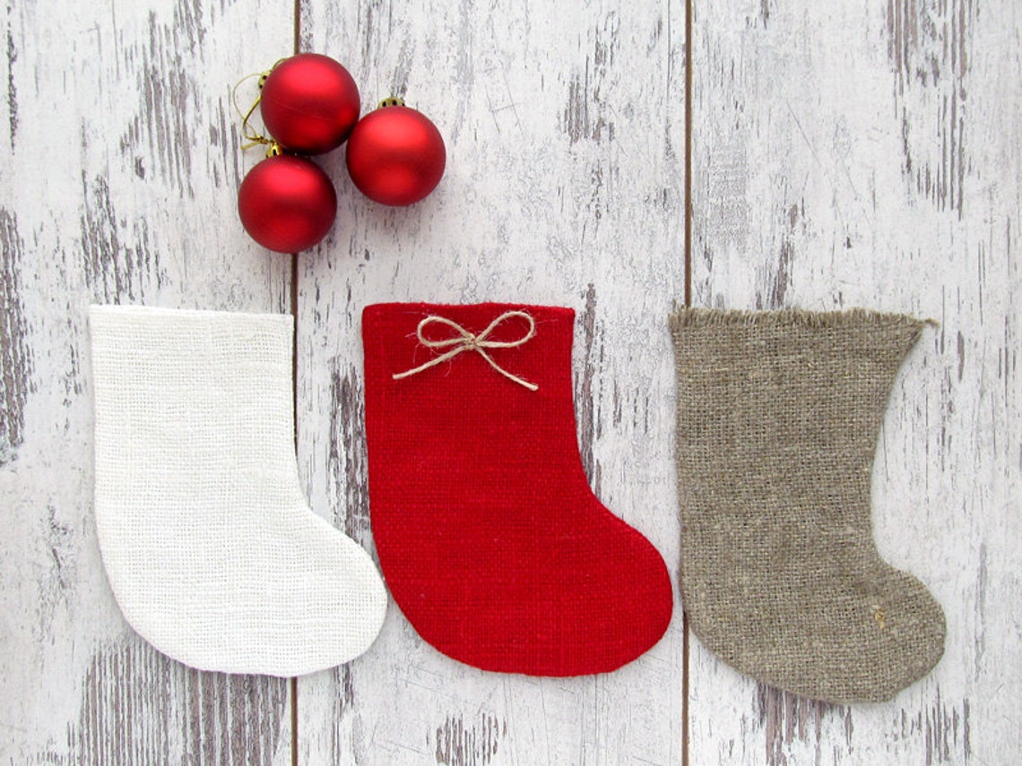 6 Silverware Holders Christmas Stocking White Burlap - Etsy