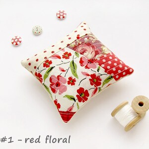 Red Patchwork Pincushion, Floral Needle Holder, Polka Dots Pillow ...