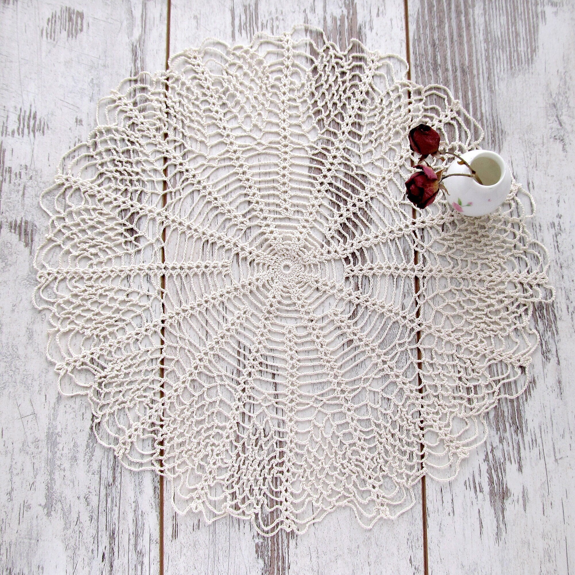 Beige Vintage Crochet Doily Circle Table Centerpiece Ecru - Etsy