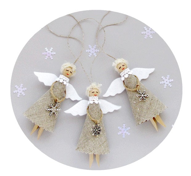 Christmas Ornaments, Burlap Christmas Angels Set of 3, Rustic Tree ...
