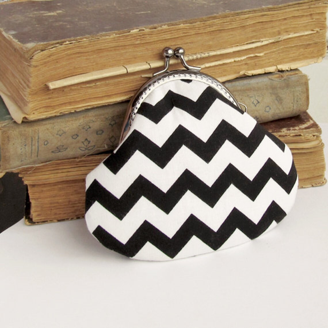 Coin Purse Chevron Black and White - Etsy