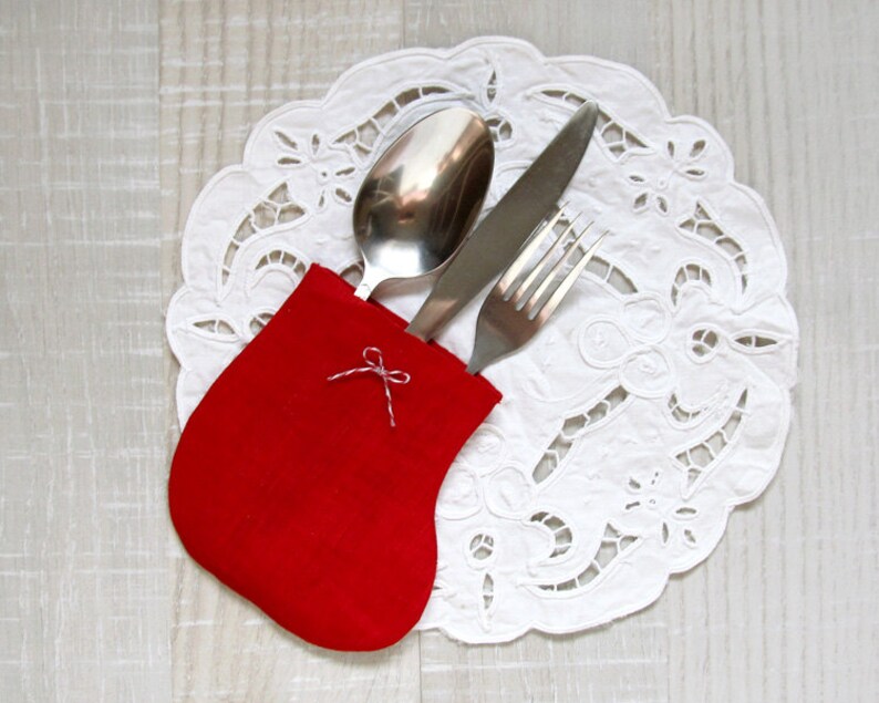 Christmas Silverware Holder, Red Christmas Stocking Table Decor, Rustic ...