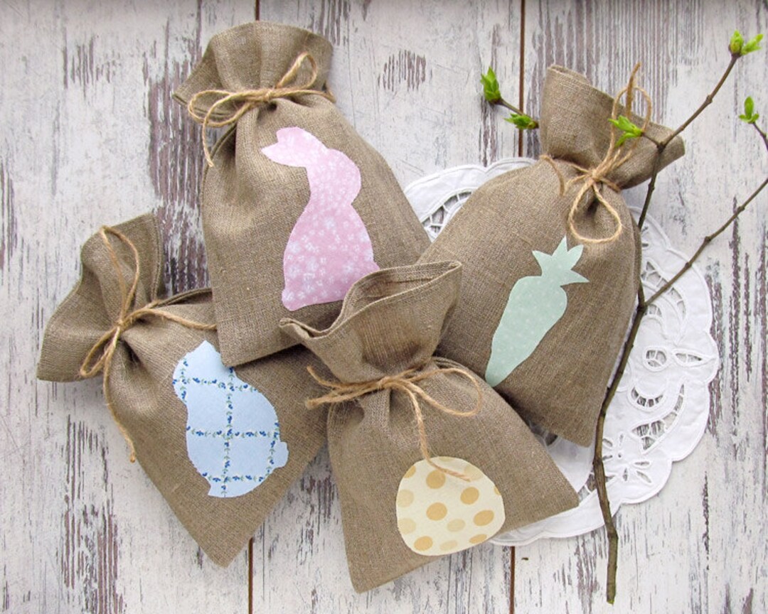 4 Personalized Easter Bags, Easter Gift Bags, Burlap Candy Bags, Easter ...