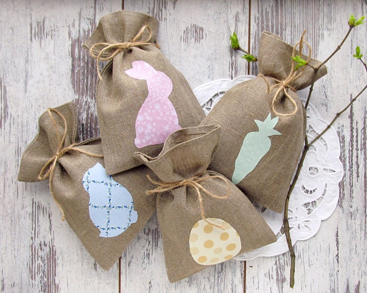 4 Personalized Easter Bags Easter Gift Bags Burlap Candy - Etsy