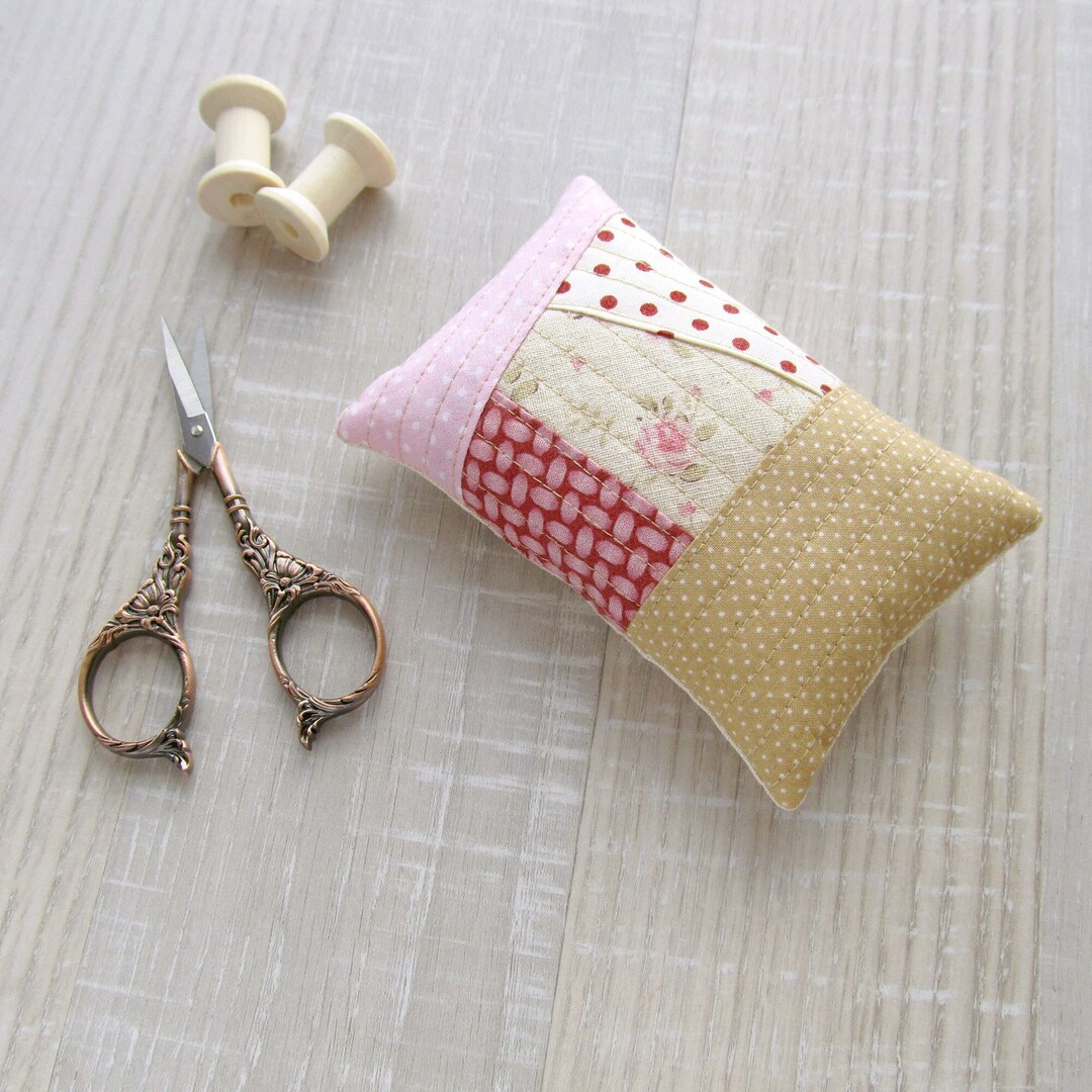 Rose Patchwork Pincushion, Polka Dots Needle Holder, Floral Pin Cushion ...