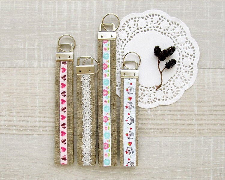 Fabric Keychain Burlap Key Fob Fabric Key Chain Burlap and - Etsy