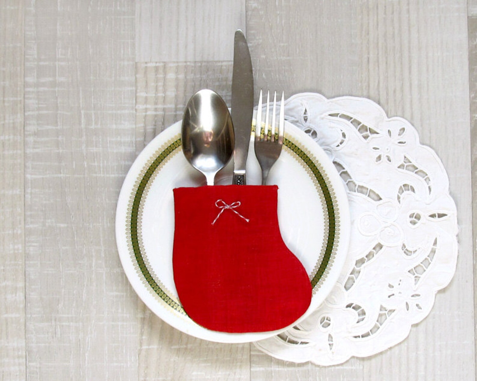 Christmas Silverware Holder, Red Christmas Stocking Table Decor, Rustic ...