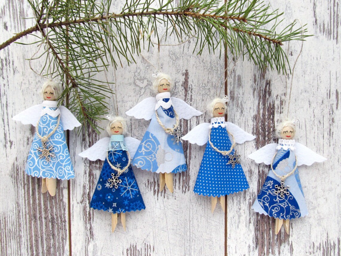 Christmas Angels, Blue Christmas Ornaments, Rustic Tree Decorations - Etsy