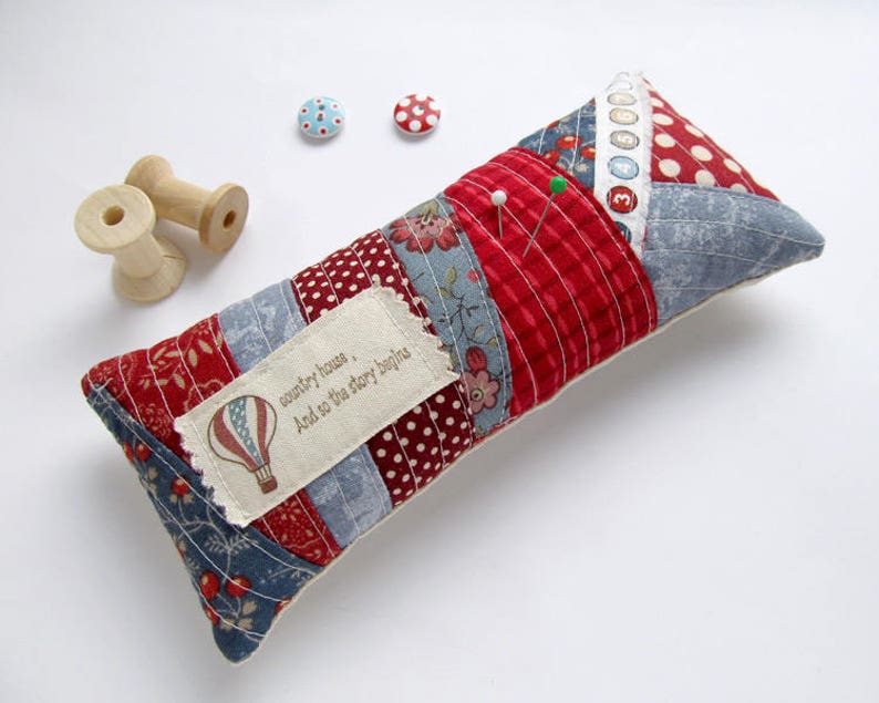 Red and Blue Patchwork Pincushion, Balloon Needle Cushion, Polka Dots ...