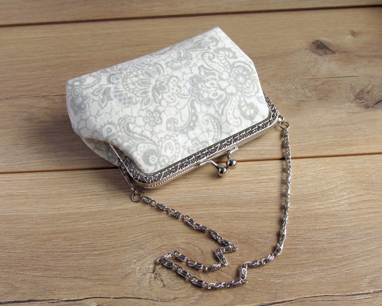 Ivory Glitter Purse Wedding Gray Clutch Floral Change Pouch - Etsy