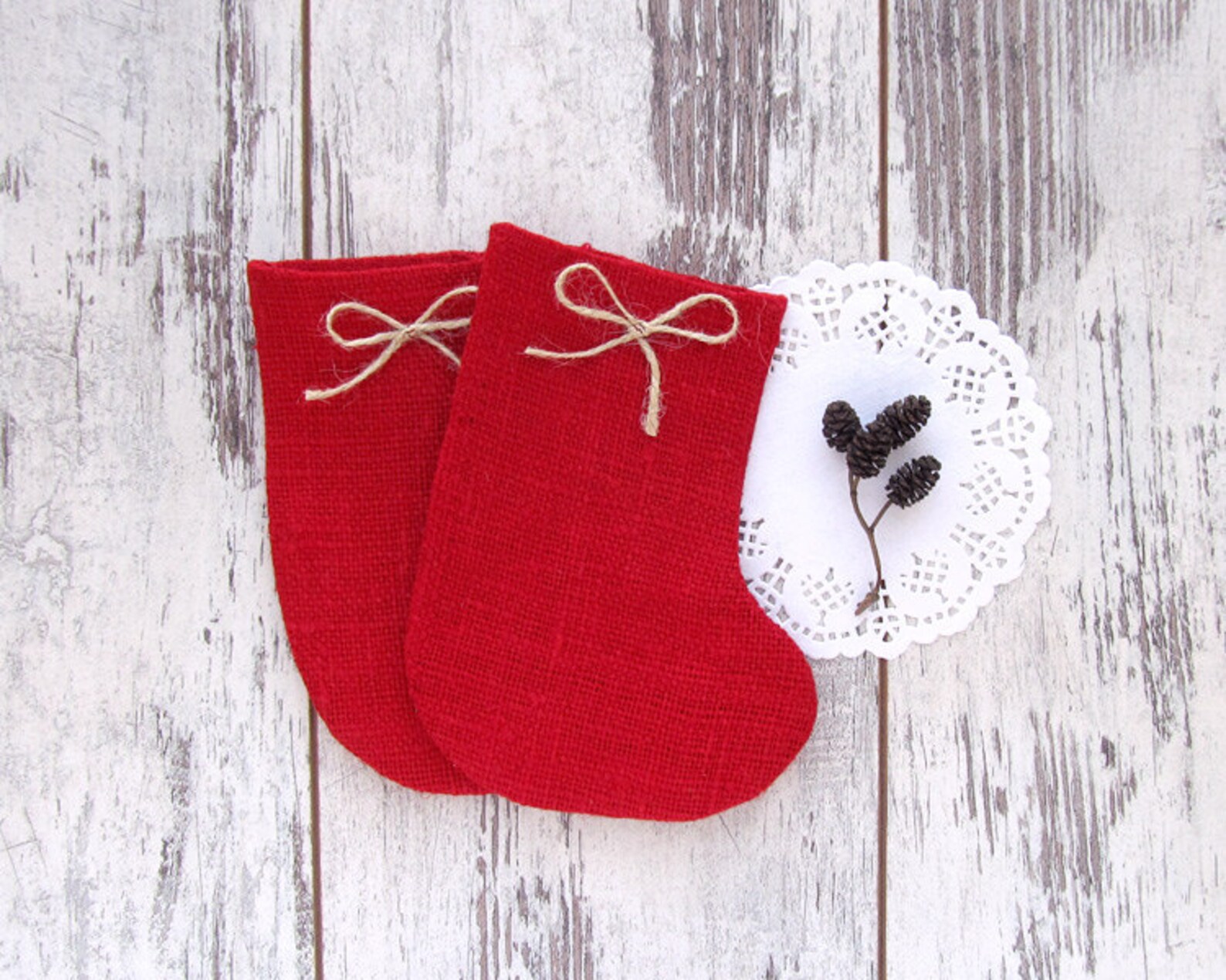 Set of 4 Red Silverware Holders, Christmas Stockings, Burlap Silverware ...