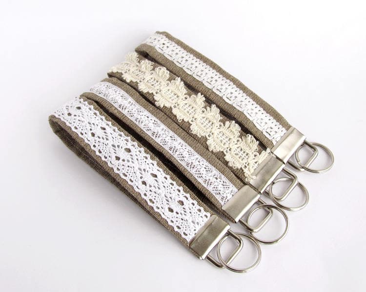 Lace keychain Burlap key fob Fabric key chain Wristlet | Etsy