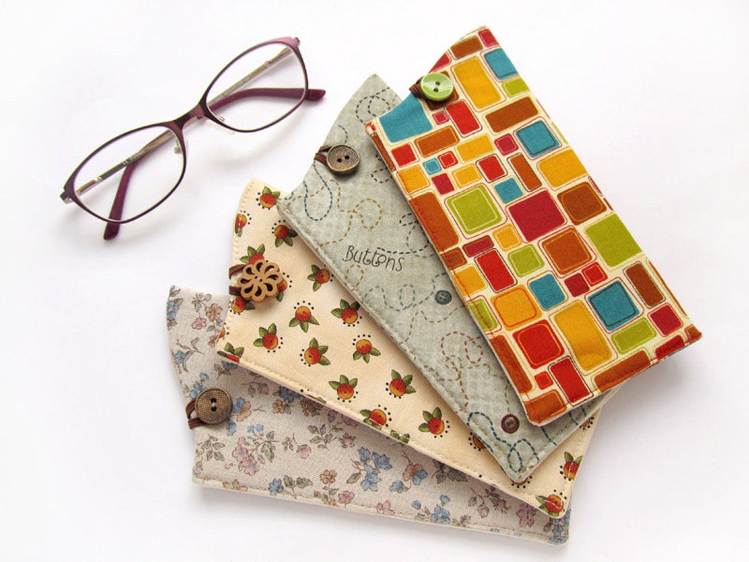 Soft Glasses Case, Floral Eyeglass Case, Beige Glass Holder, Buttons ...