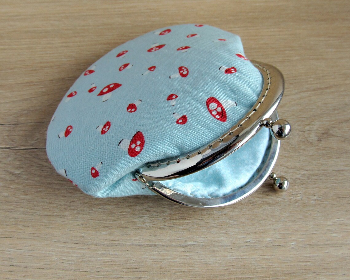 Red Mushrooms Purse Blue Coin Purse Turquoise Change Pouch - Etsy