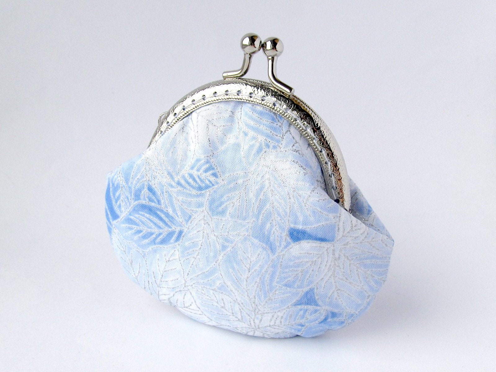 Blue Purse Floral Coin Purse Silver Glitter Change Pouch - Etsy